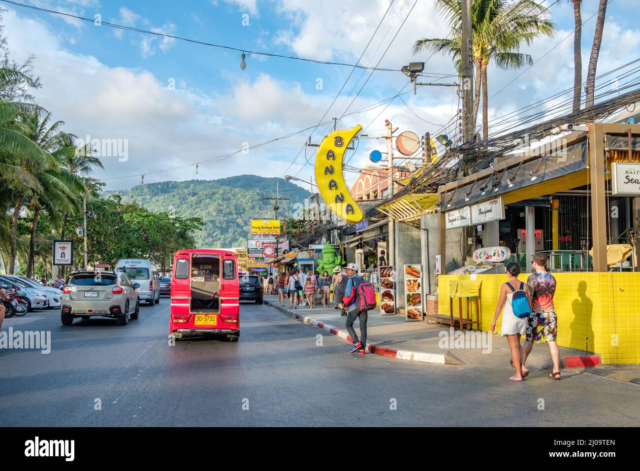 Urban scene from Thawewong Road along Patong Beach. Pastong is normally ...