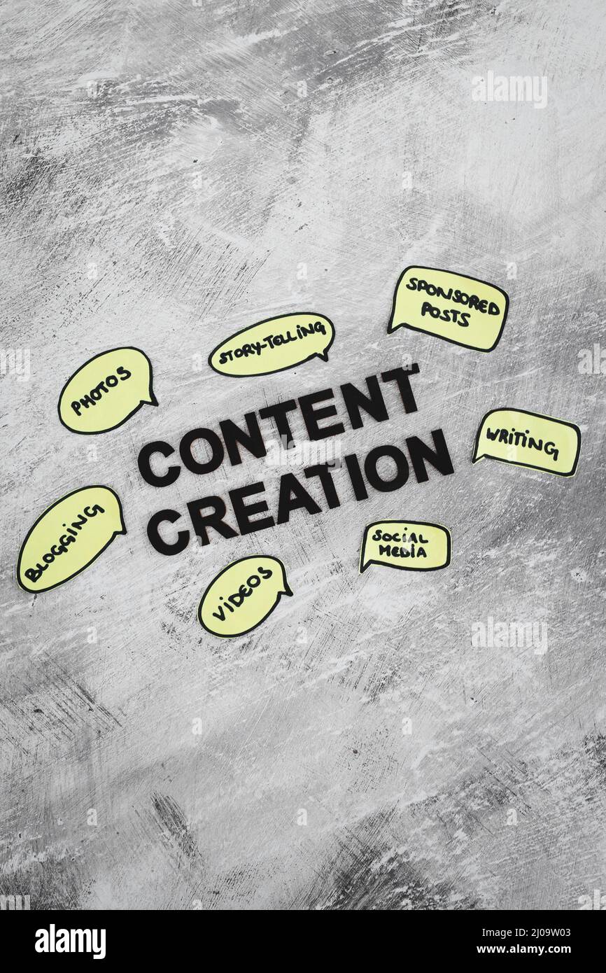 content creation and story-telling concept, text surrounded by comic ...