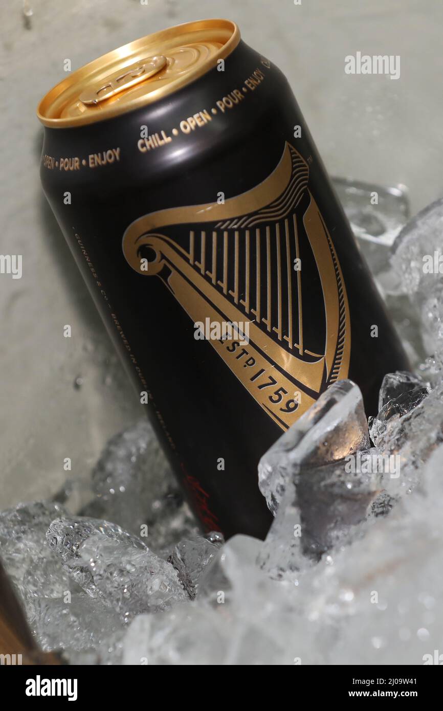 General views of a Pint of Guinness and cans of Guinness in a hotel in ...