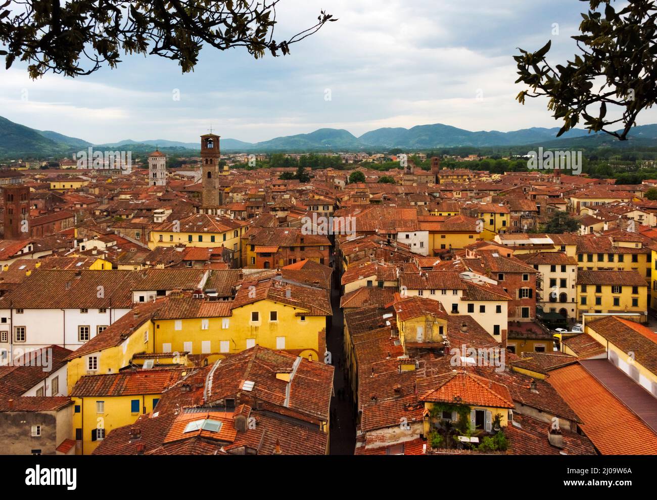 View of red-roof houses of Lucca, Lucca Province, Tuscany Region, Italy ...
