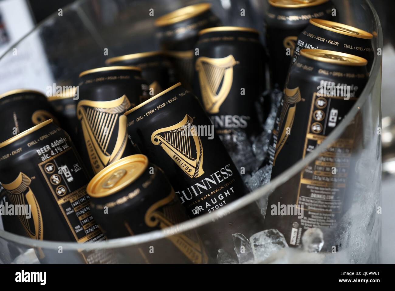 General views of a Pint of Guinness and cans of Guinness in a hotel in ...