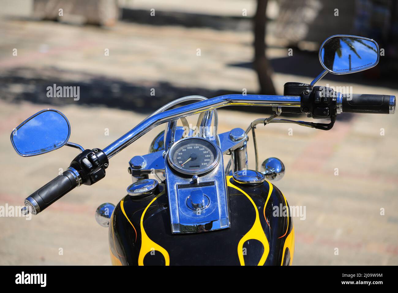 Motorcycle chopper Harley Davidson on the street close-up Stock Photo ...