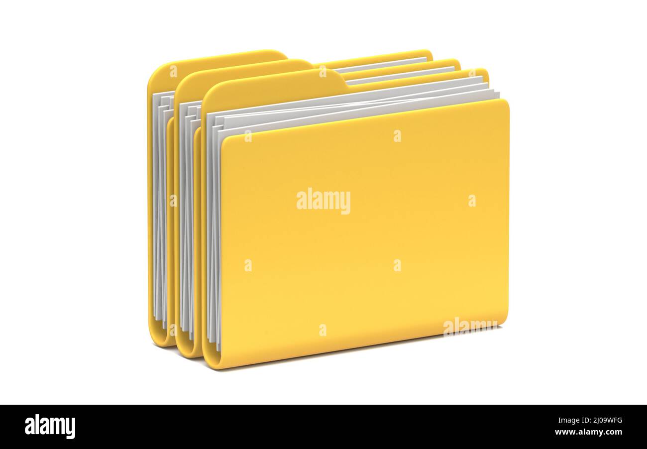 Three Yellow folders icon closed 3D rendering illustration isolated on ...