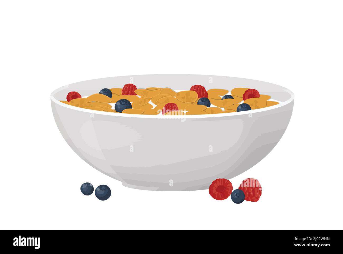 A bowl of corn flakes and berries over white background, vector ...