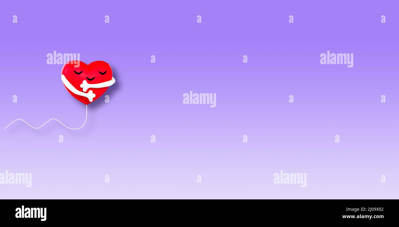 heart hugging itself icon, love yourself, 3D illustration heading with ...