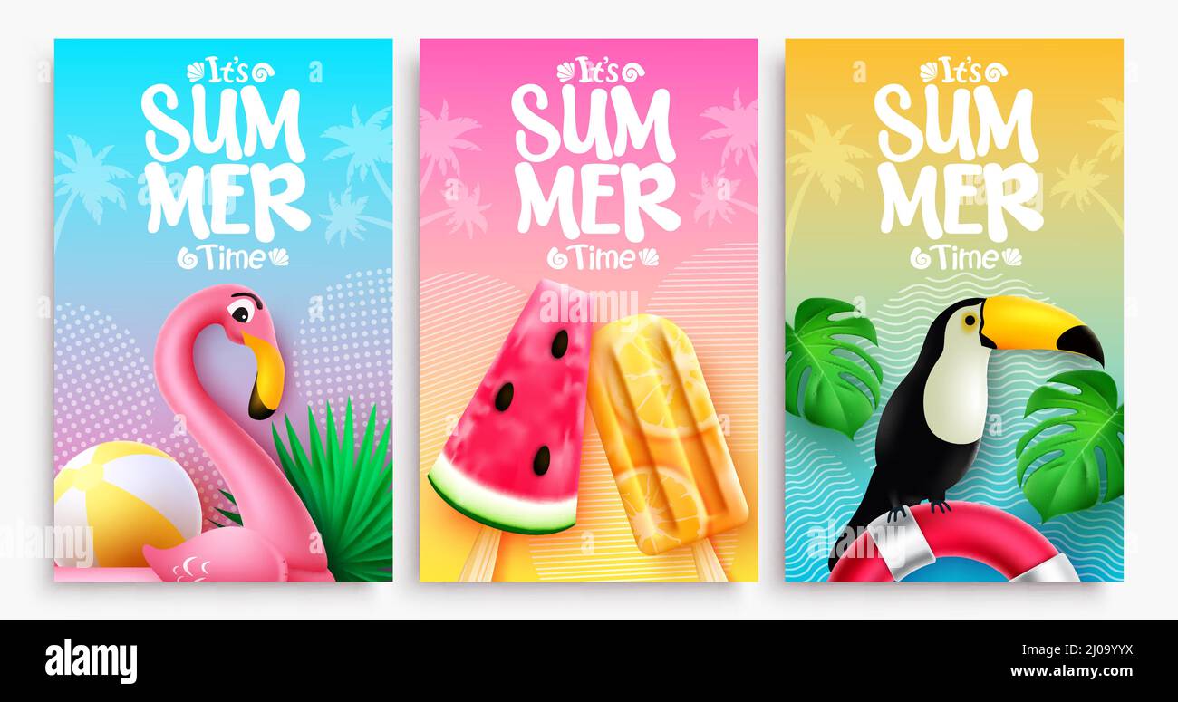 Summer vector poster set design. It's summer time text in colorful ...