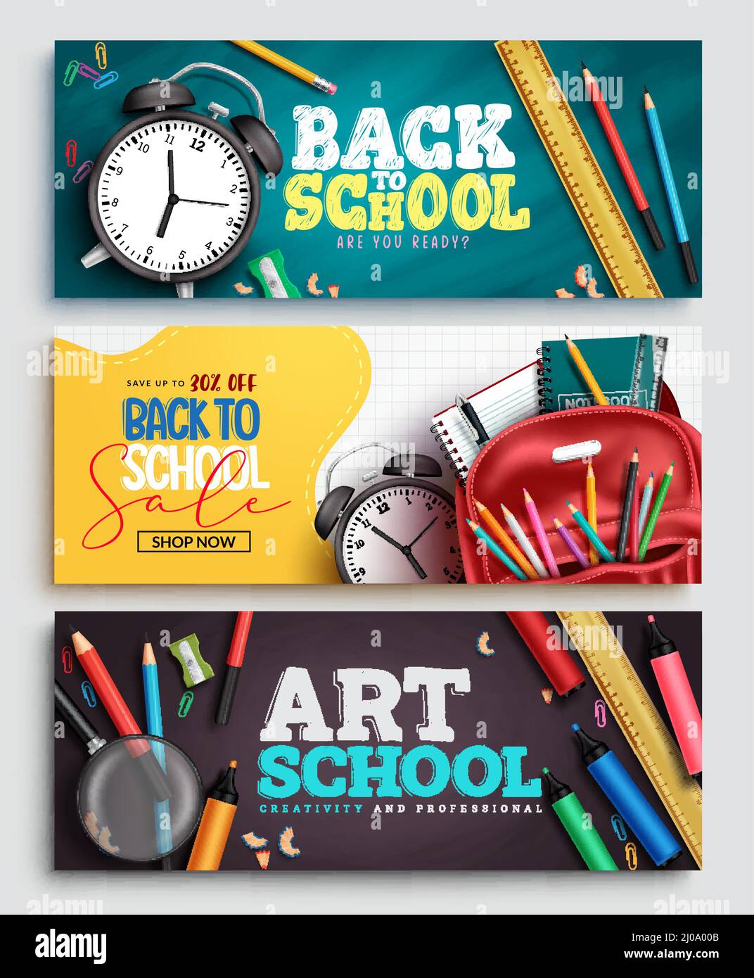 Back to school vector banner design. Back to school text with art ...