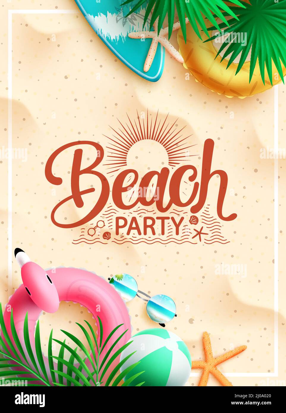 Summer beach vector poster design. Summer beach party text in sand ...
