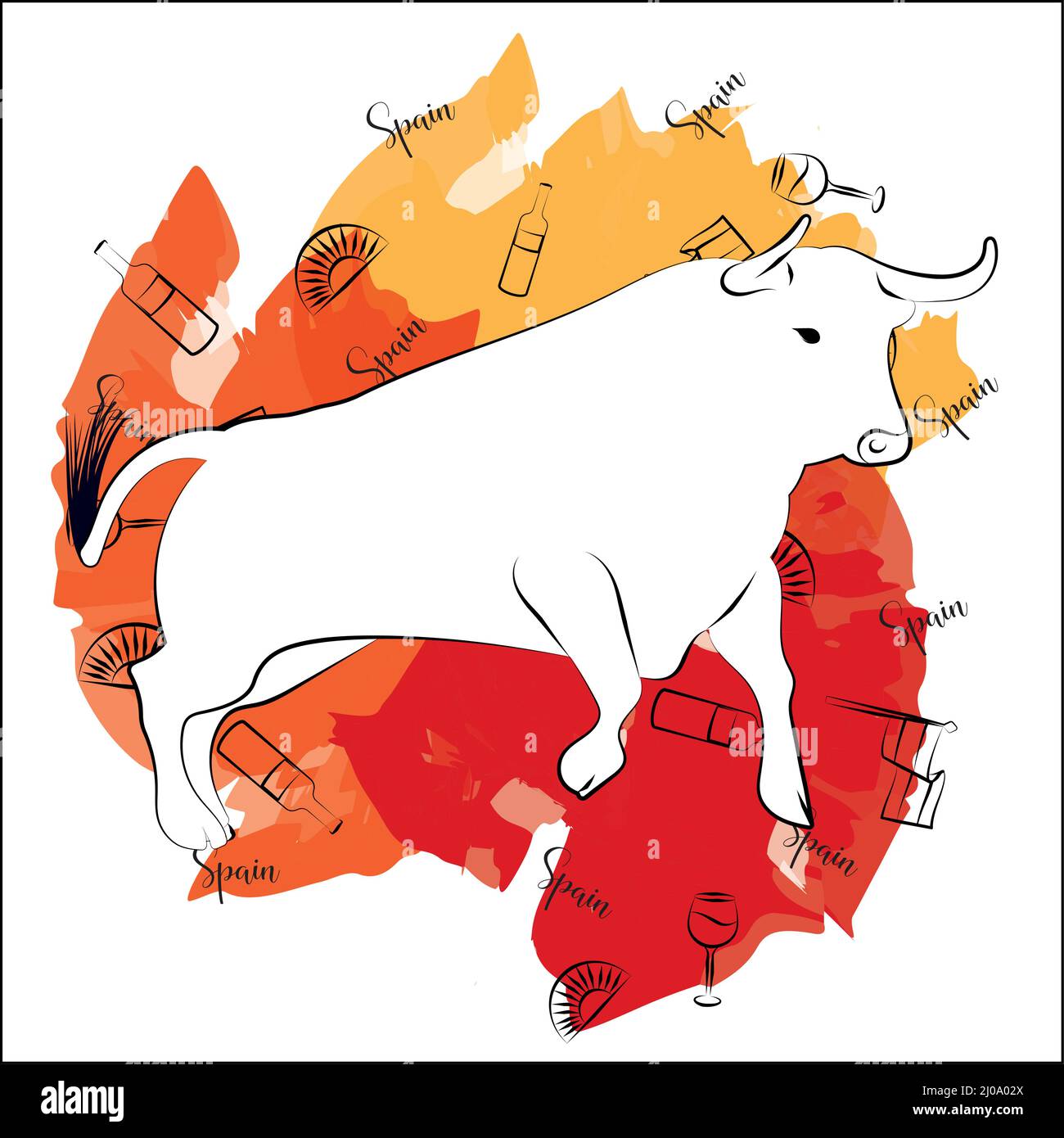 Isolated bull animal on a colored spanish background Spain concept ...