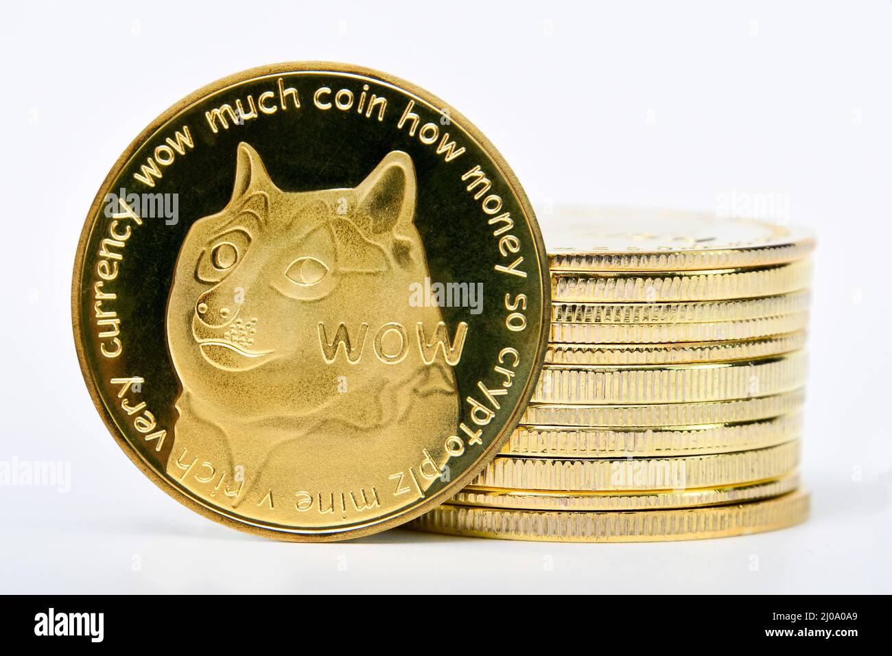 Dogecoin DOGE cryptocurrency isolated on white background, Face of the ...