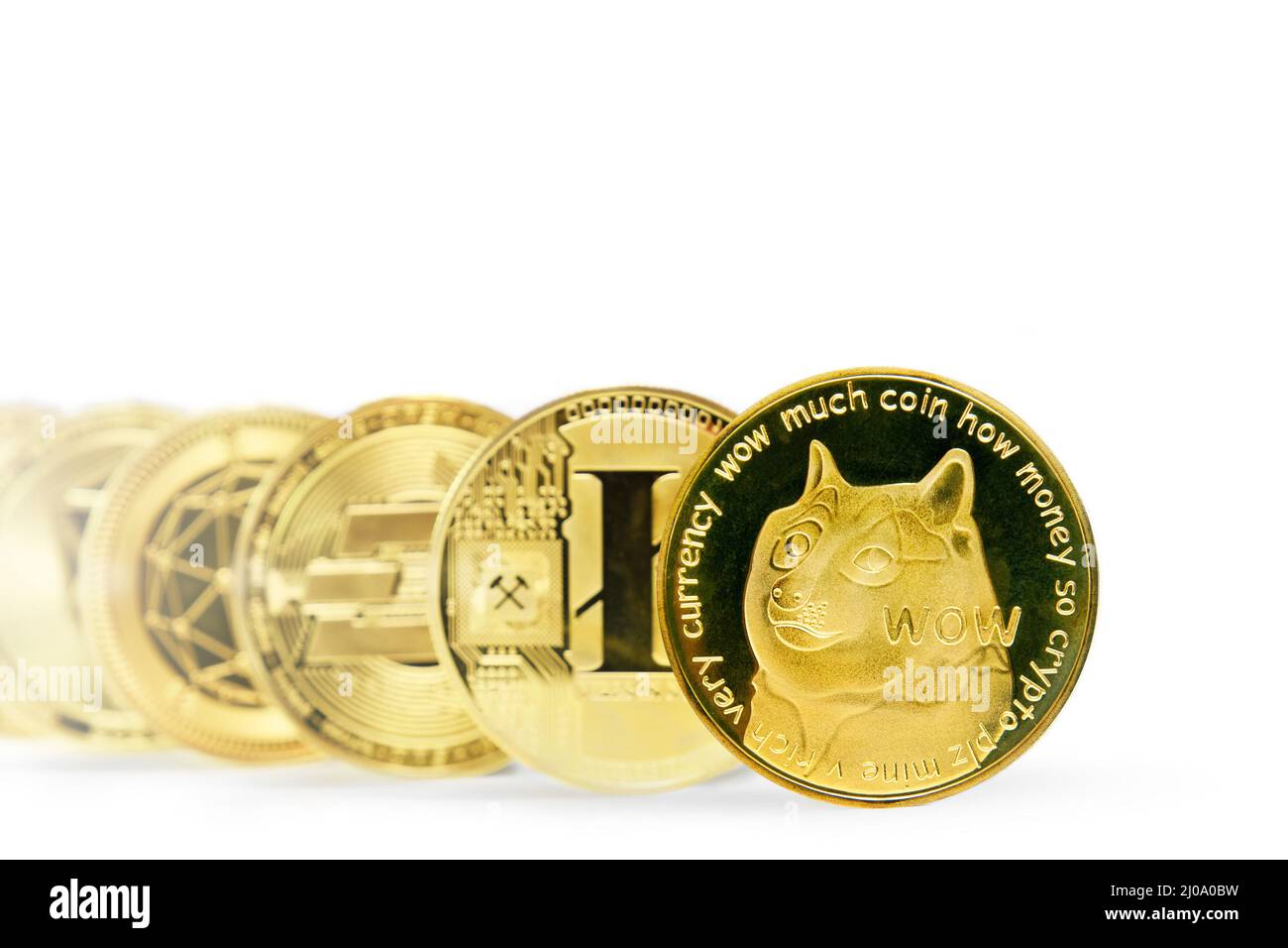Dogecoin DOGE cryptocurrency isolated on white background, Face of the ...