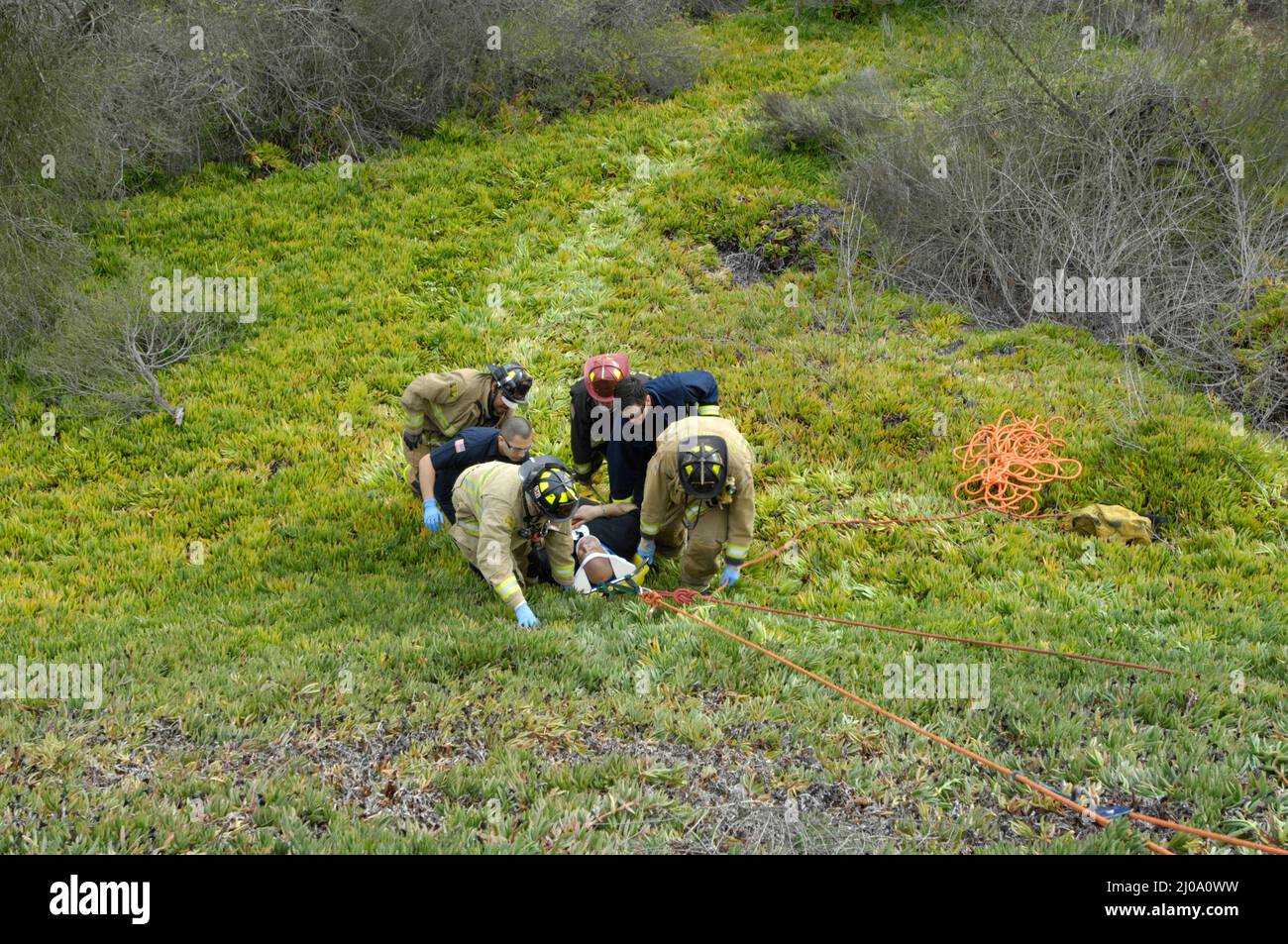 San Diego Fire-Rescue firefighters from Stations 20 and 36 performing a ...