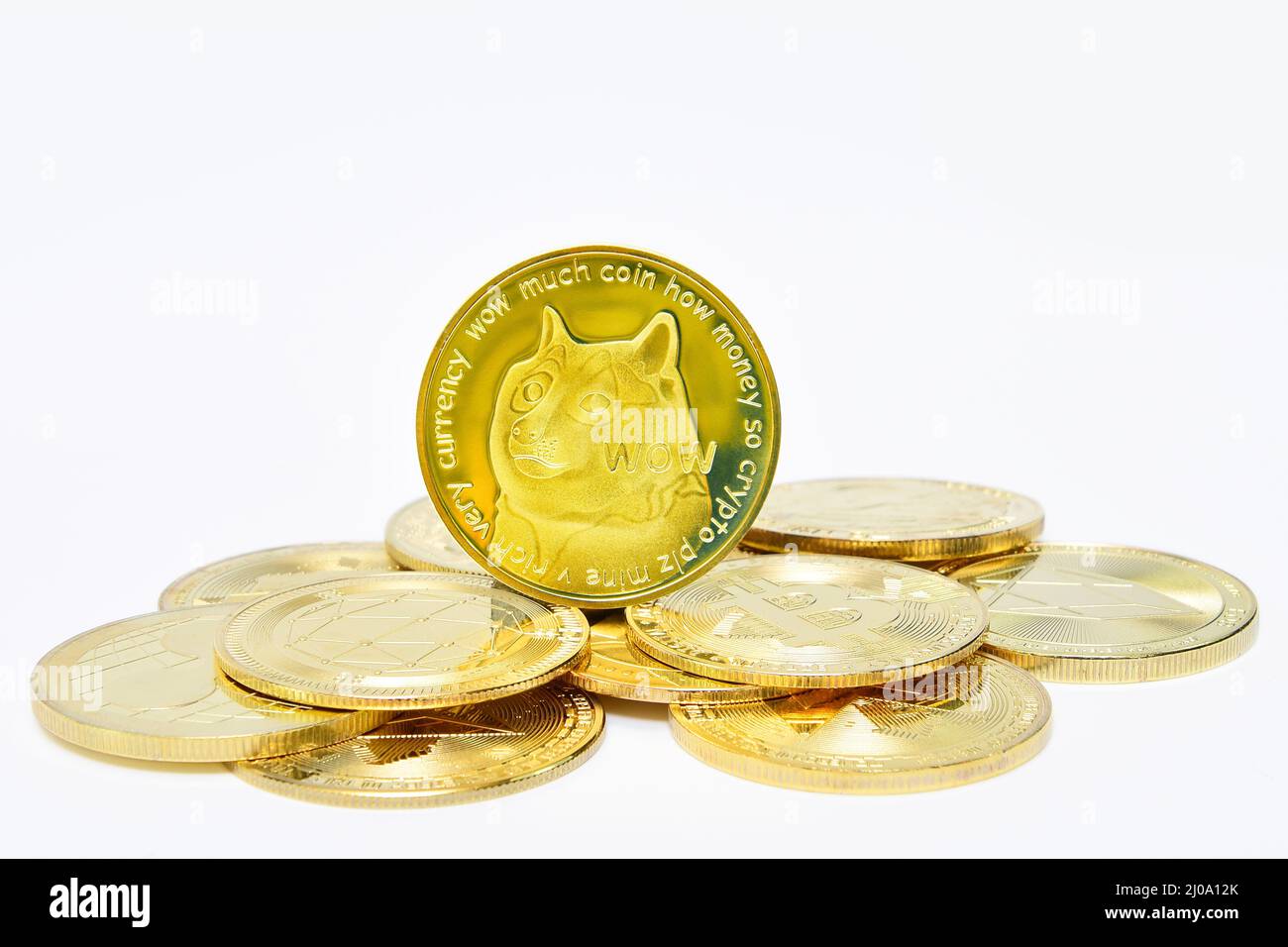 Dogecoin DOGE cryptocurrency isolated on white background, Face of the ...