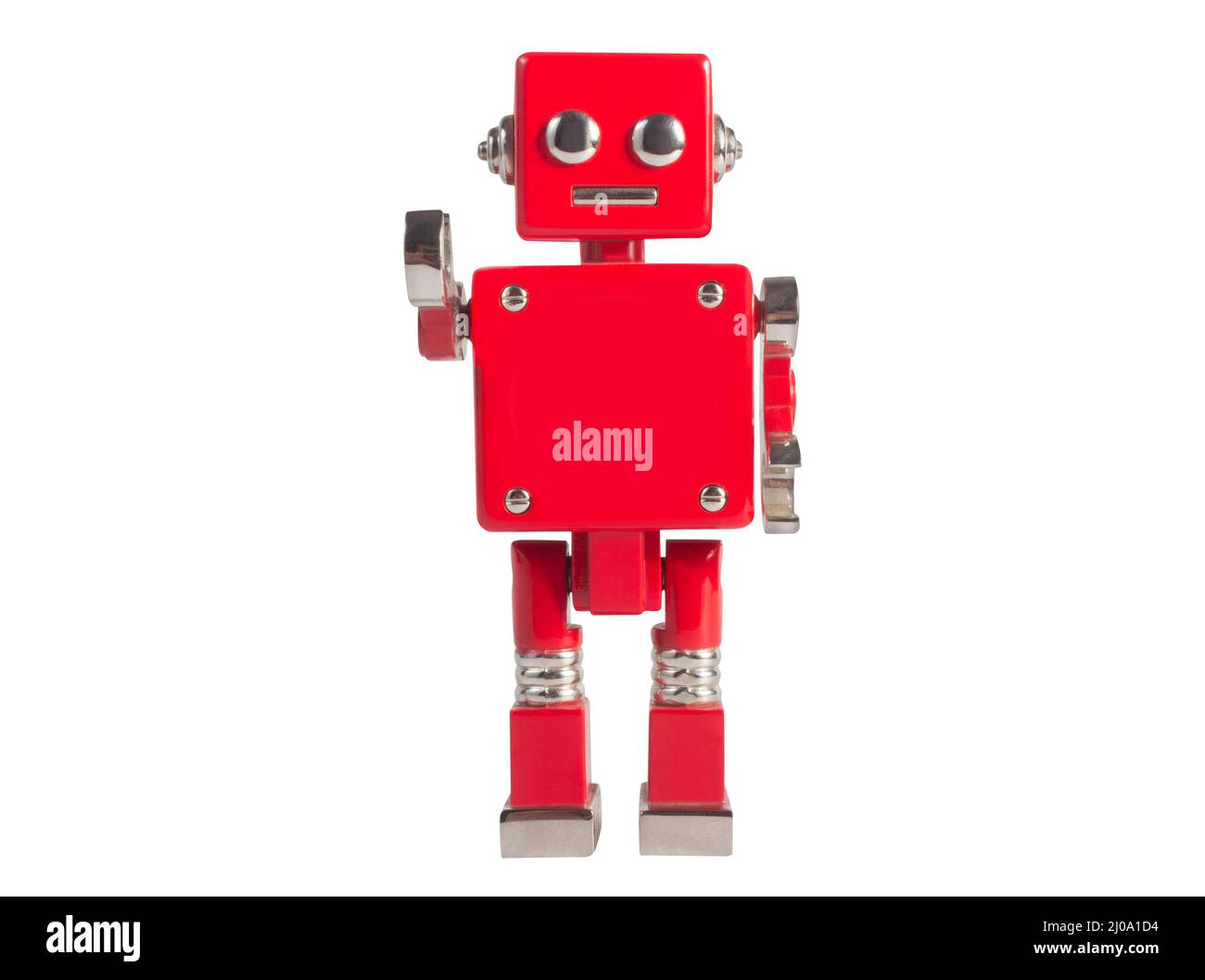 Isolated photo of old fashioned red colored robot toy on white ...