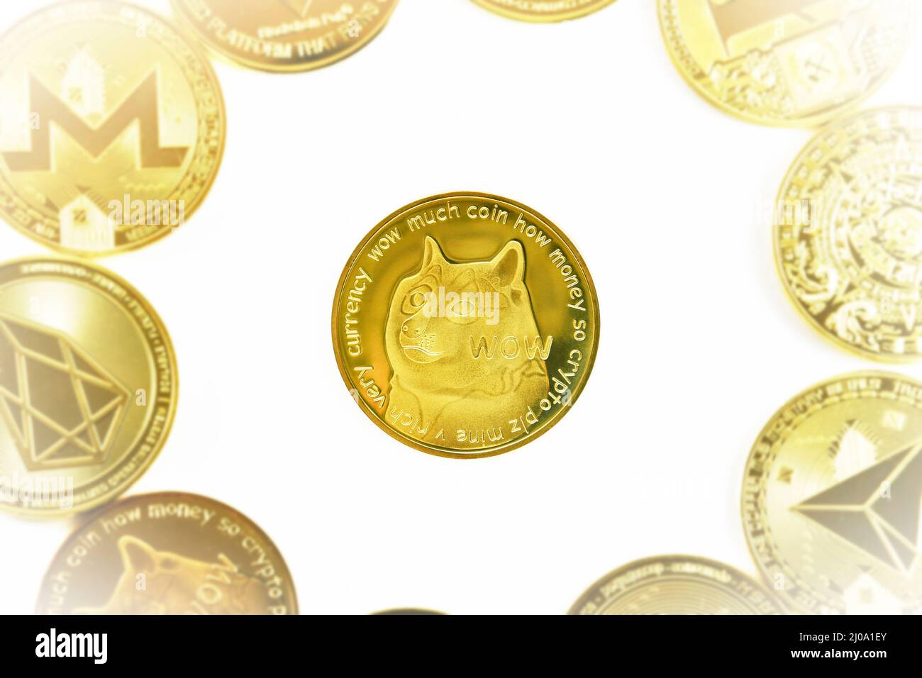 Dogecoin DOGE cryptocurrency isolated on white background, Face of the ...