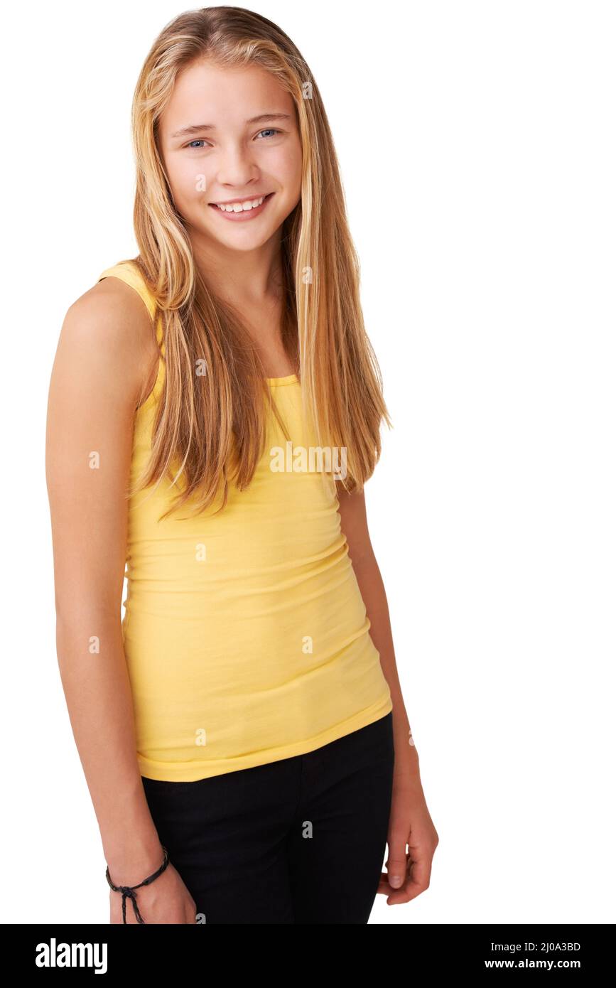 Shes got a positive attitude. Portrait of a positive teen girl isolated ...