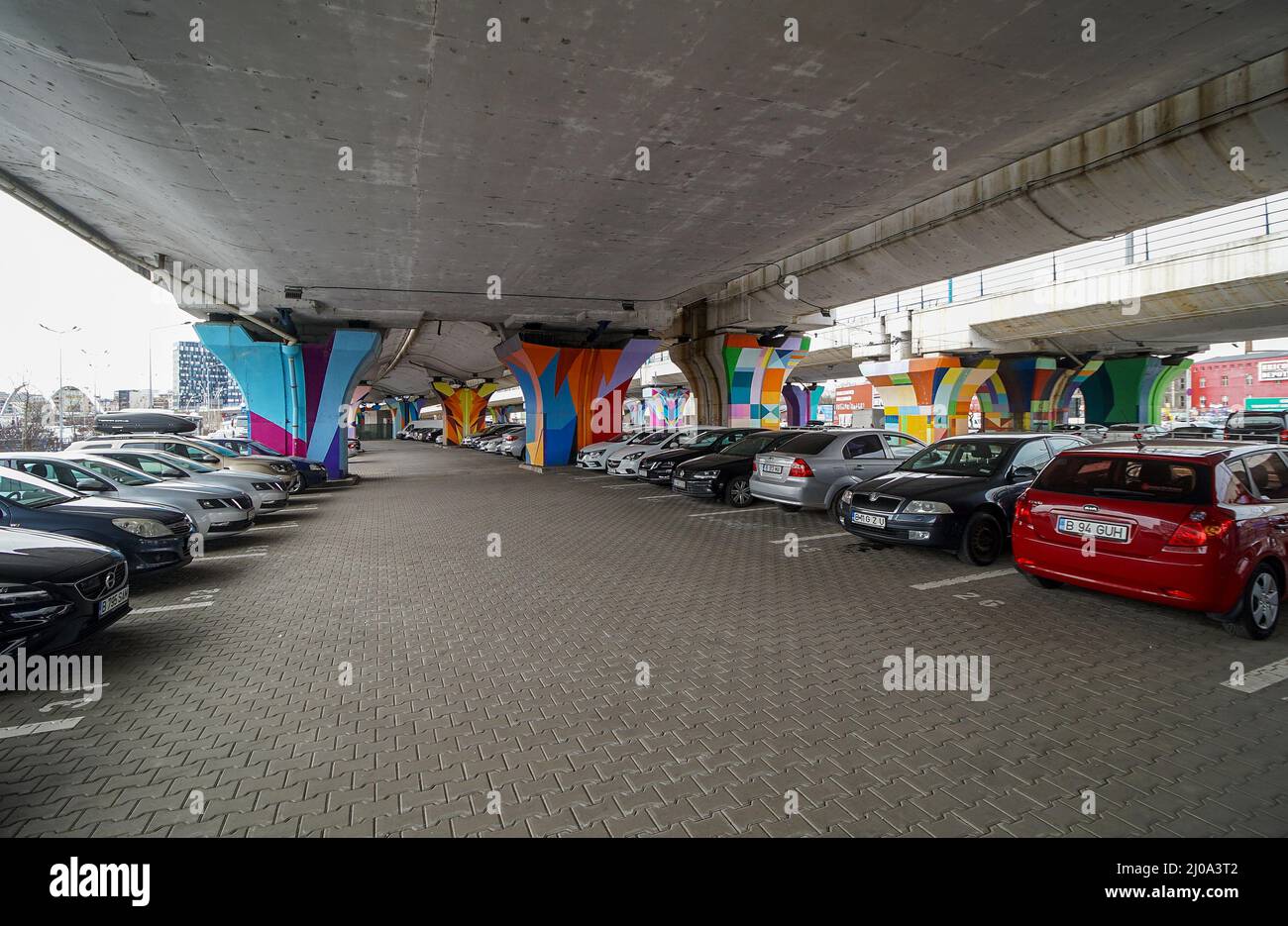 Bucharest, Romania - March 17, 2022: Cars parked in the parking lot ...