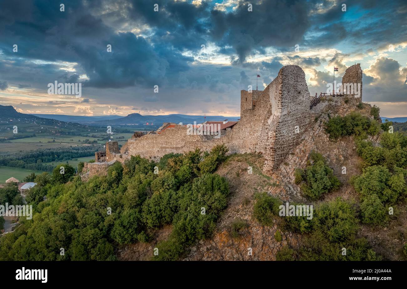 Medieval Szigliget castle near lake Balaton with newly restored palace ...