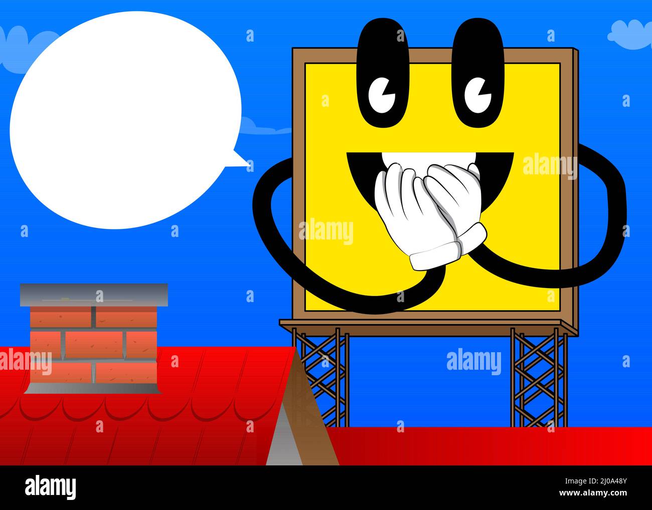 Billboard with hands over mouth. Cute cartoon advertisement sign ...