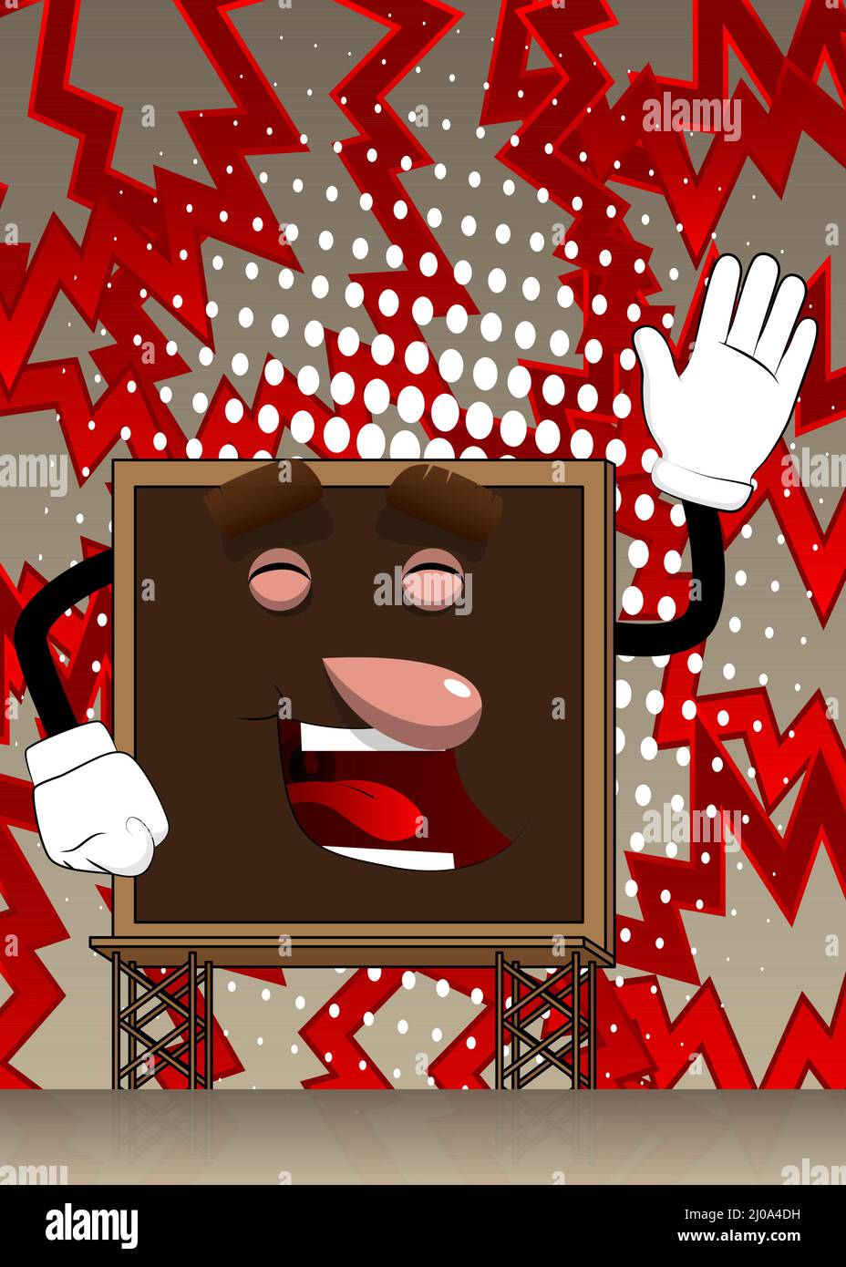 Billboard with waving hand. Cute cartoon advertisement sign, banner ...
