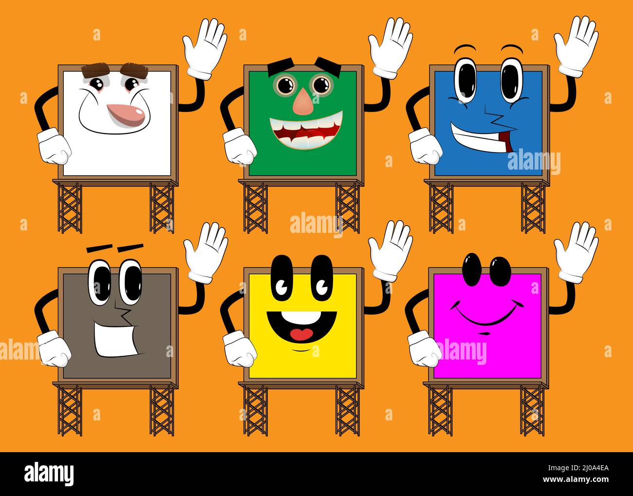 Billboard with waving hand. Cute cartoon advertisement sign, banner ...