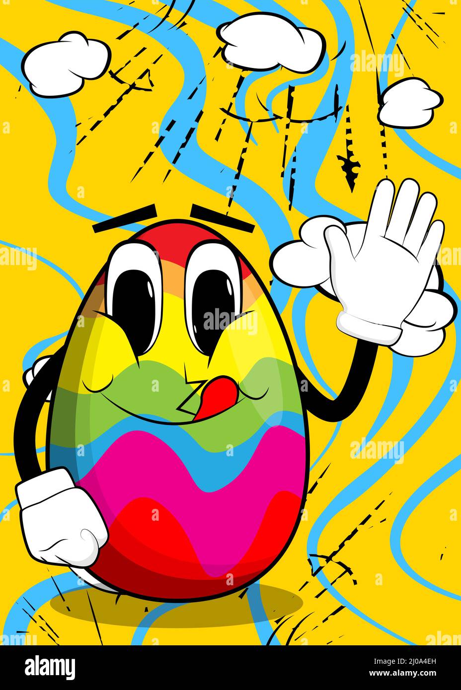 Easter Egg with waving hand. Cartoon character with funny face for the ...