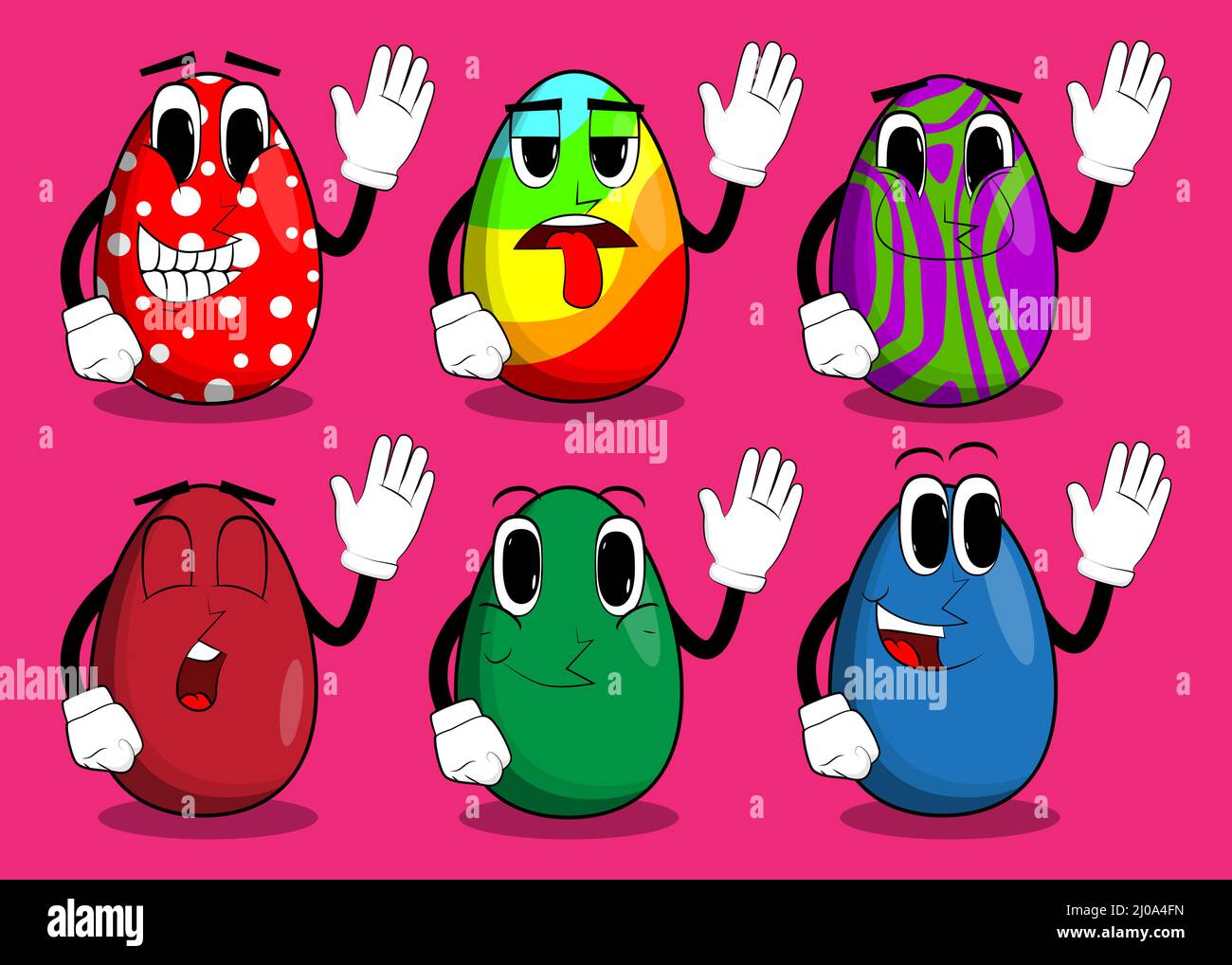 Easter Egg with waving hand. Cartoon character with funny face for the ...