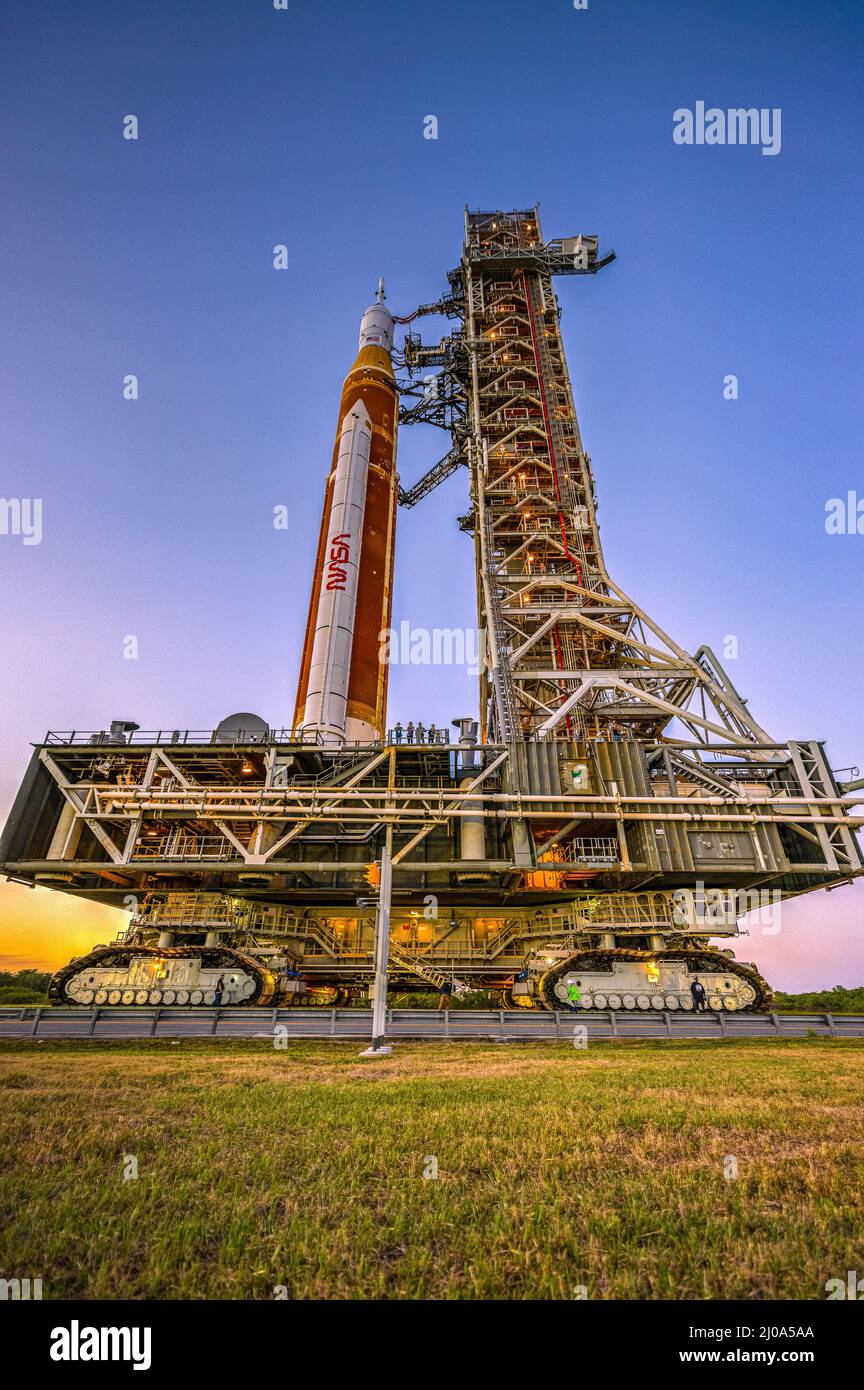 NASA's new Moon rocket at Kennedy Space Center as it is prepared for ...