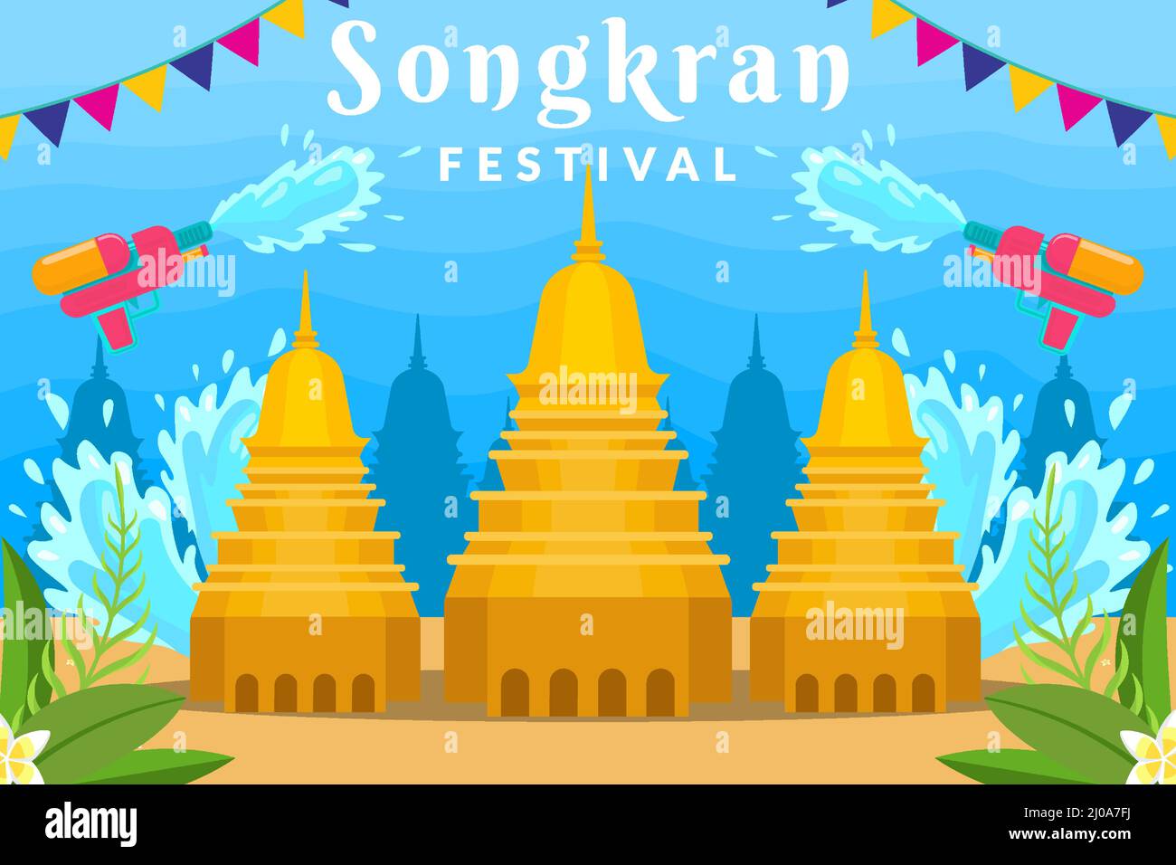 Songkran festival horizontal banner background illustration Stock ...