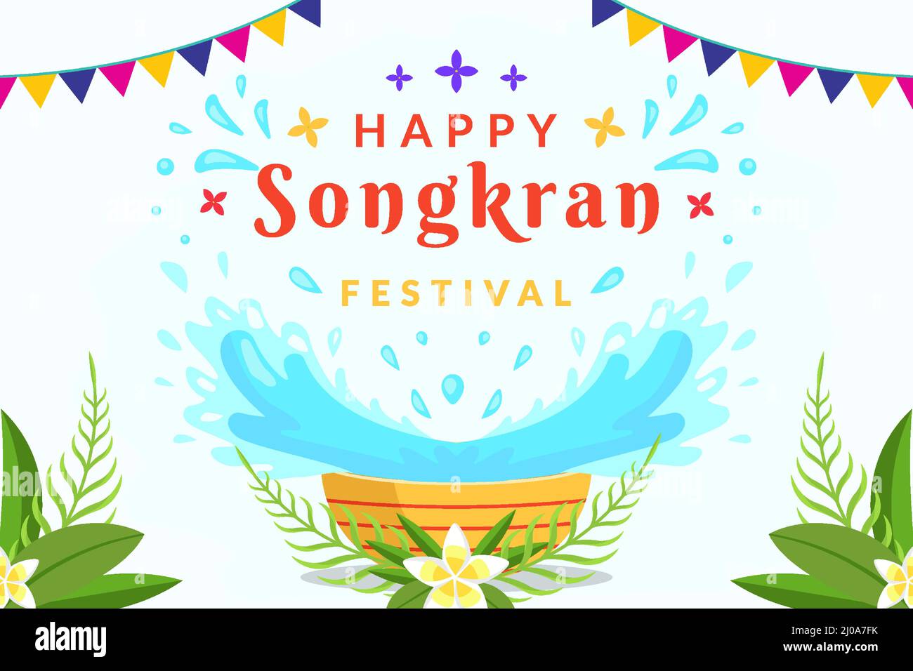 Songkran festival horizontal banner background illustration in flat ...