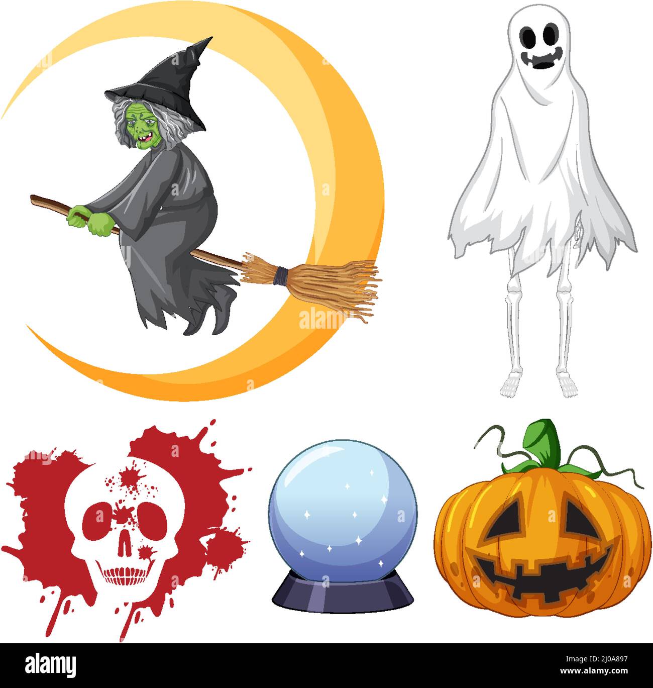 Halloween theme with ghost and witch illustration Stock Vector Image ...