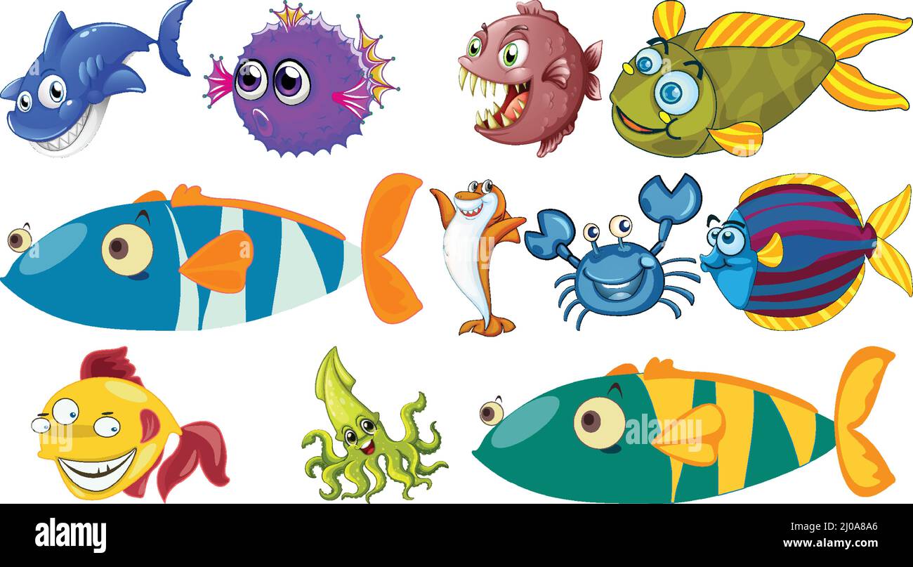 Sea animals cartoon collection illustration Stock Vector Image & Art ...