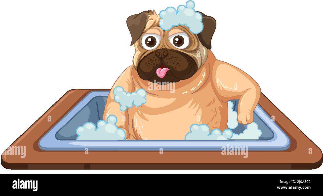 A pug dog bathing cartoon character illustration Stock Vector Image ...