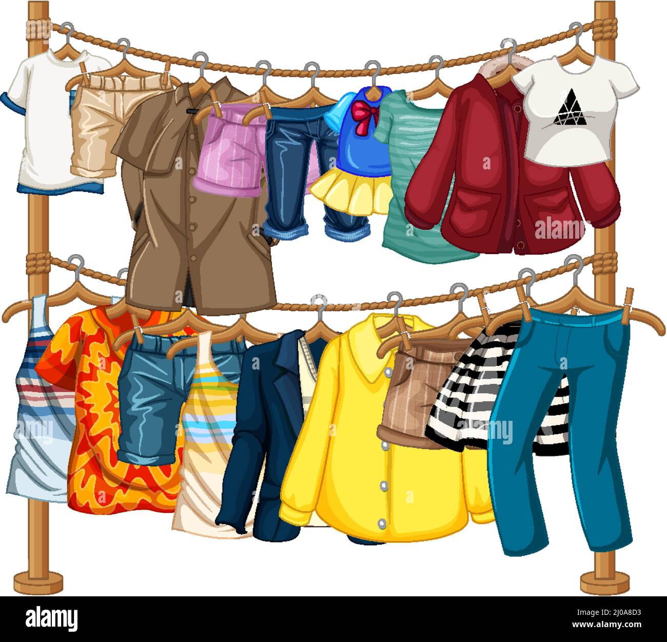 Many clothes hanging on the clothesline illustration Stock Vector Image ...