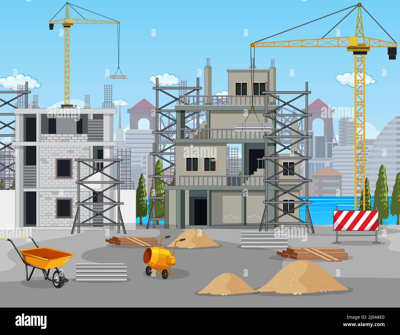 Scene of building construction site illustration Stock Vector Image ...
