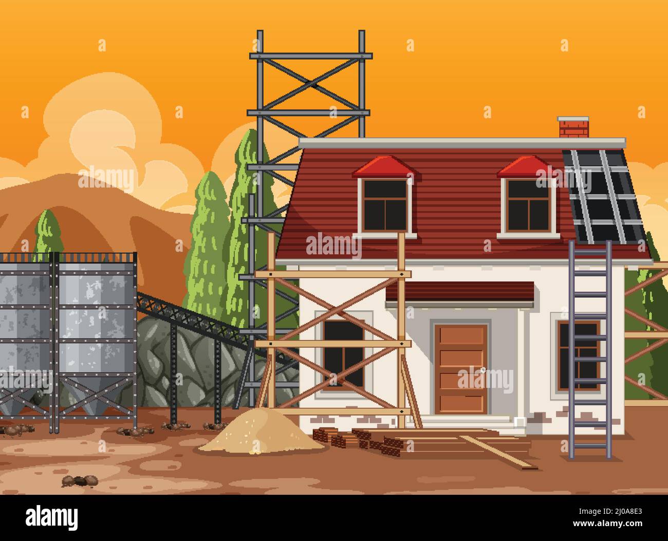 Scene of building construction site illustration Stock Vector Image ...
