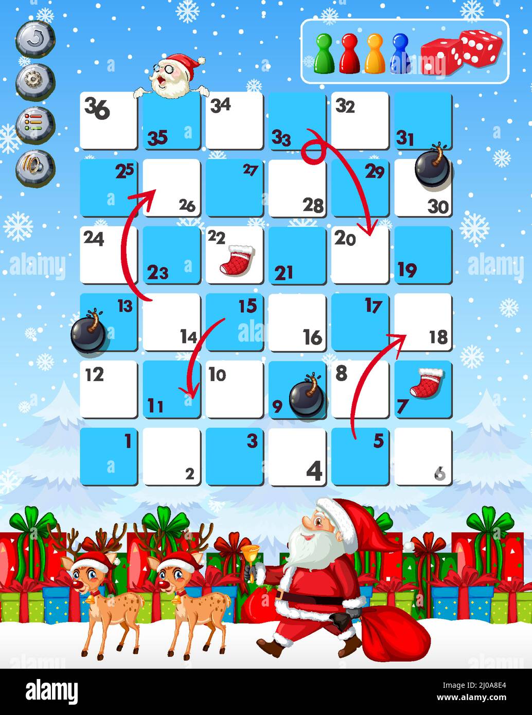 Snake and ladders game template in Christmas theme illustration Stock ...