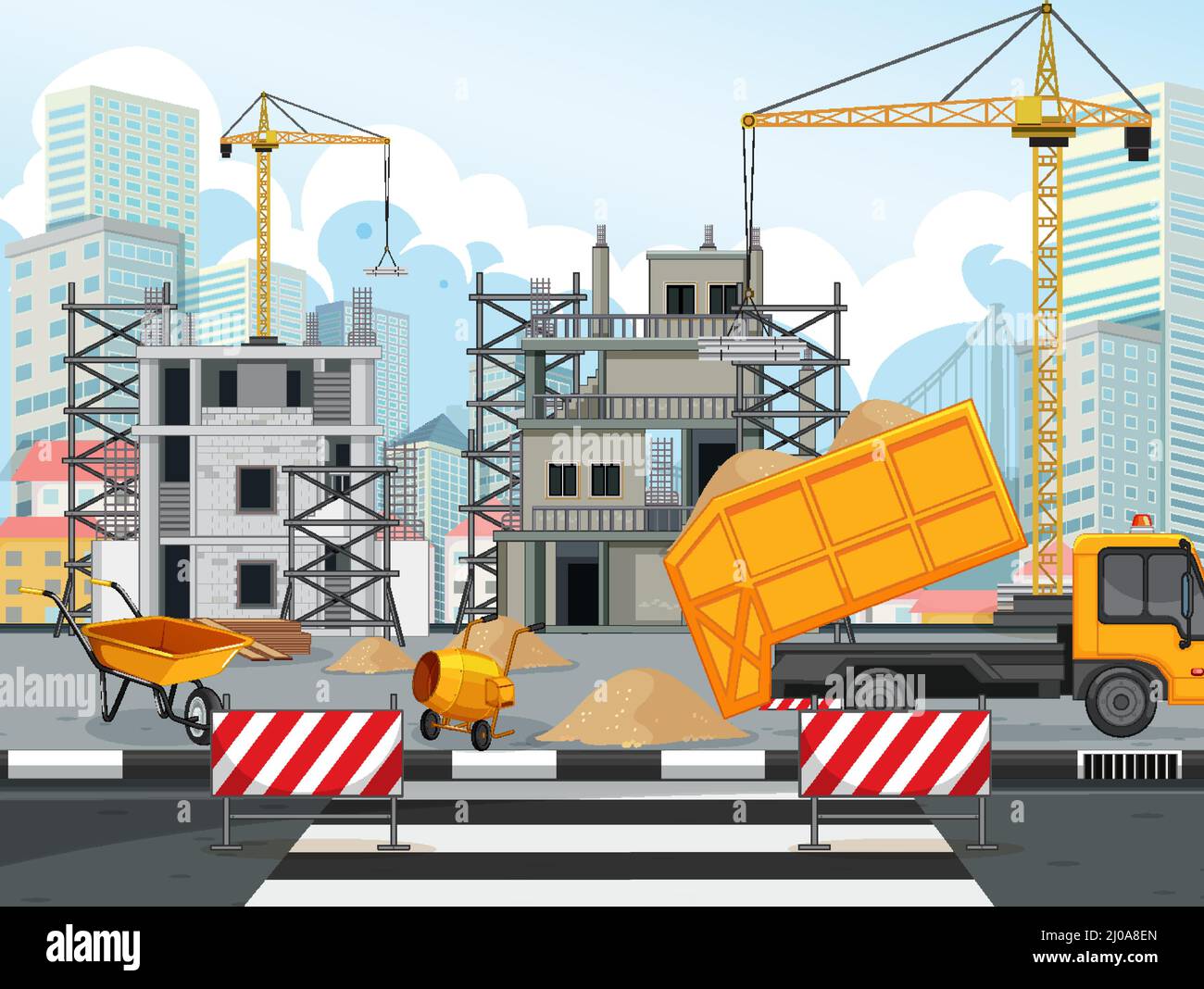 Cartoon scene of building construction site illustration Stock Vector ...