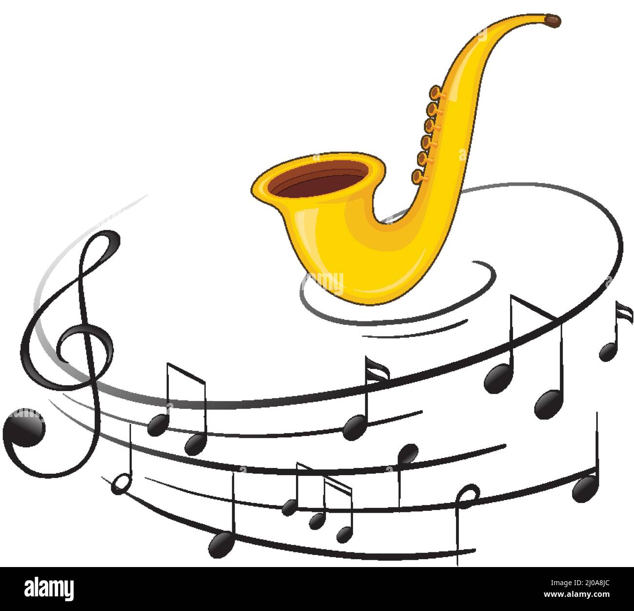 A saxophone with musical notes on white background illustration Stock ...