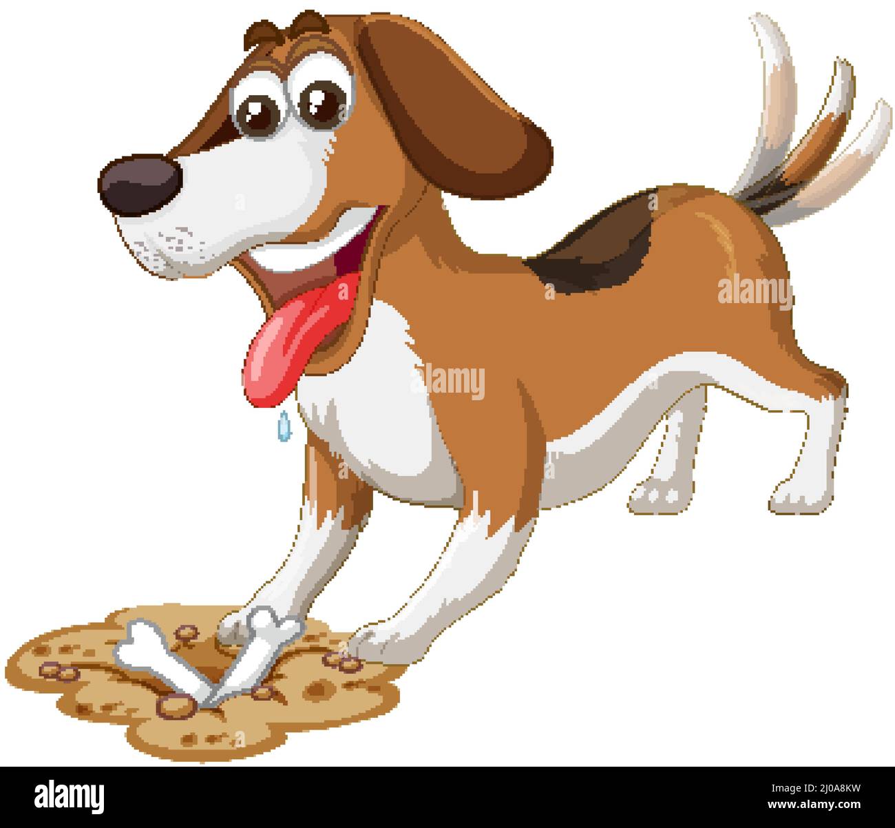 happy dog digging bones on white background illustration Stock Vector ...