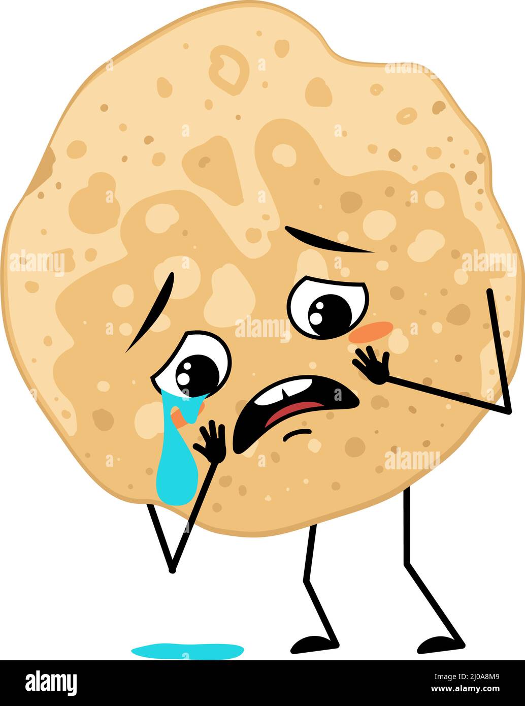 Pancake character with crying and tears emotion, sad face, depressive ...