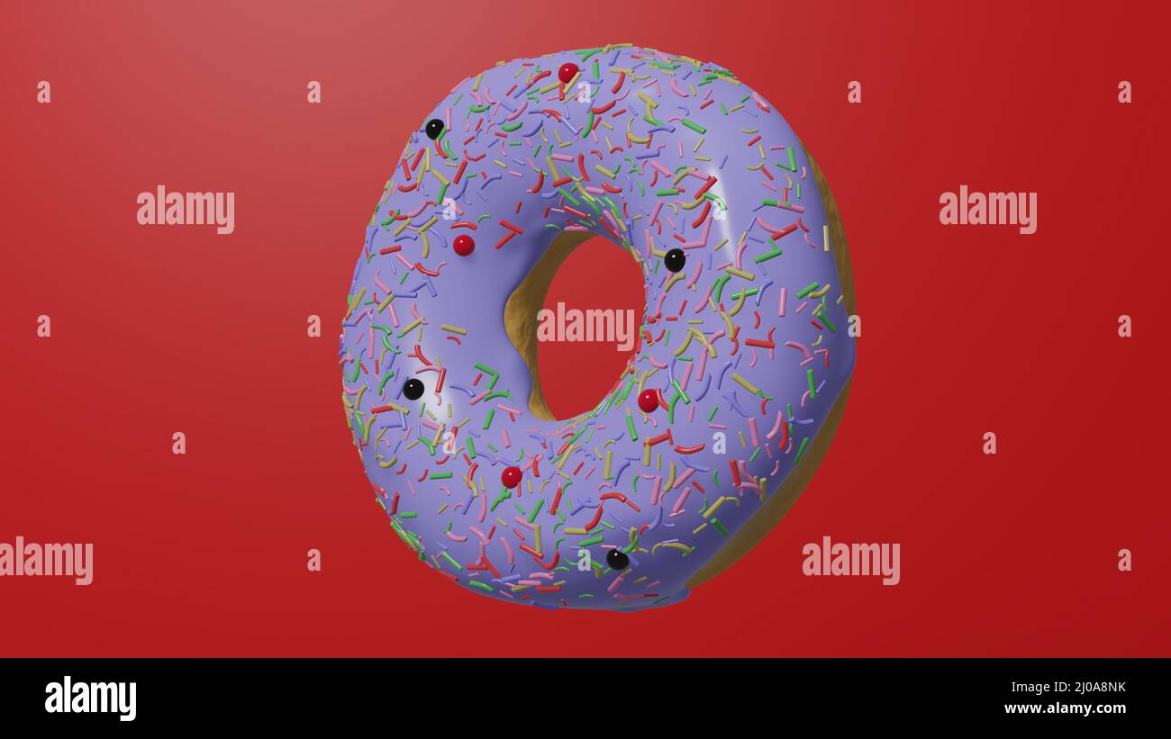 Delicious sweet donut rotating on red background. Bright and colorful ...