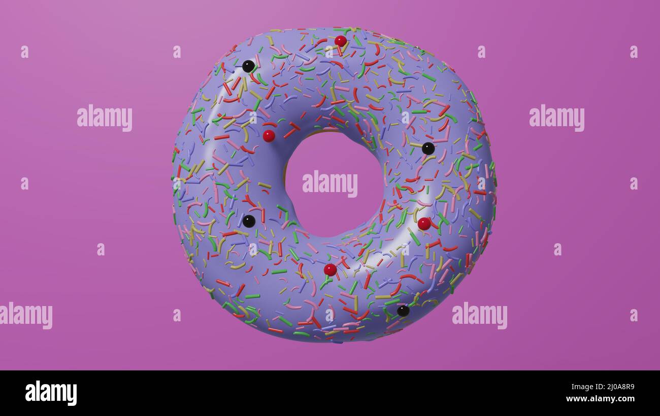 Delicious sweet donut rotating on purple background. Bright and ...