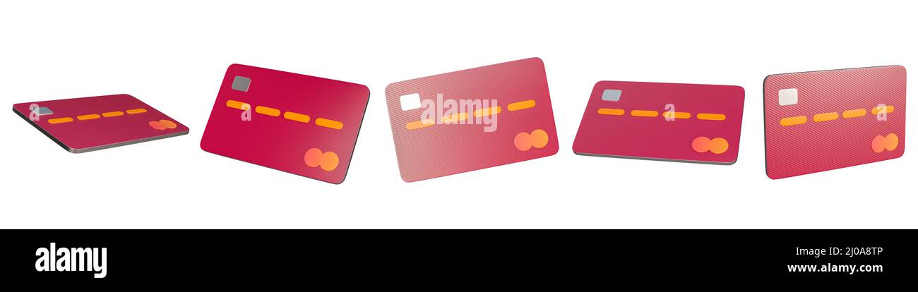 Set of 3d payment card isolated on a white background. 5 different ...