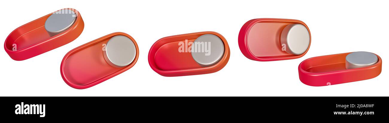 Set of 3d on off button sign icon isolated on a white background. 5 ...