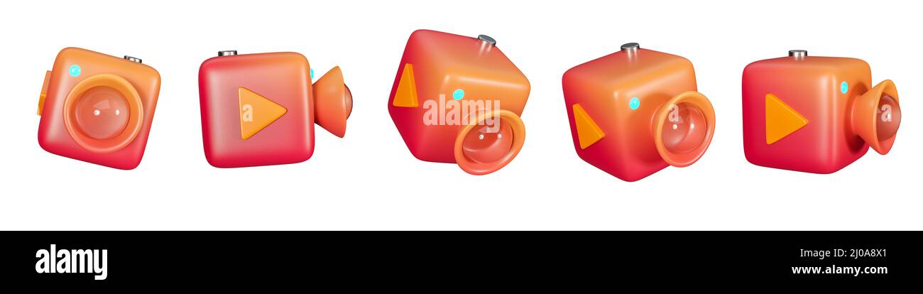 Set of 3d video camera icon isolated on a white background. 5 different ...