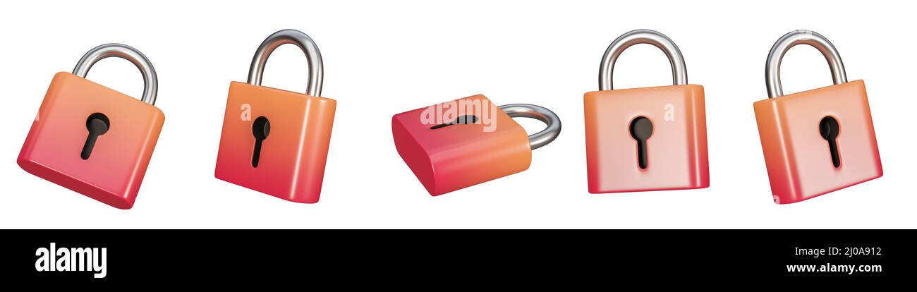Set of 3d lock icon isolated on a white background. 5 different angle ...