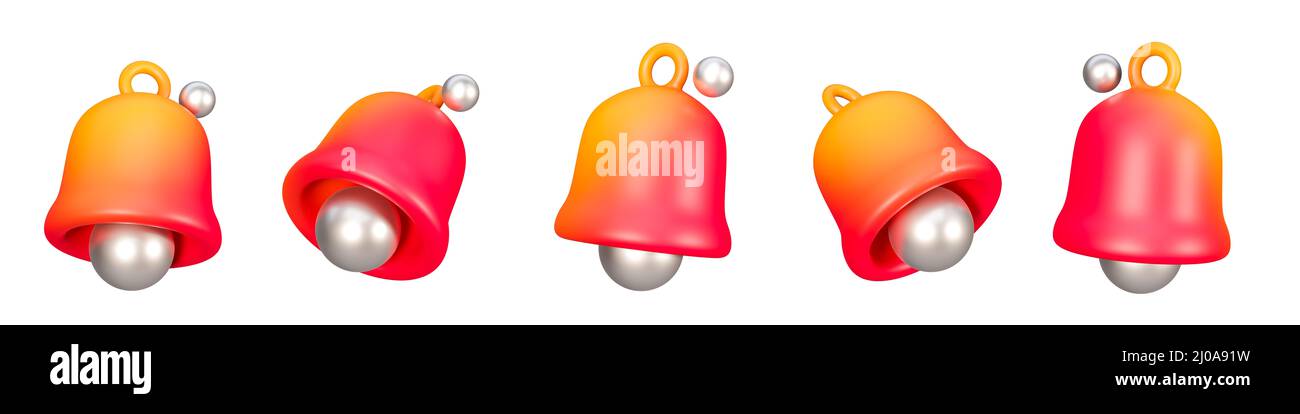 3d bell icon isolated on a white background. 5 different angle ...