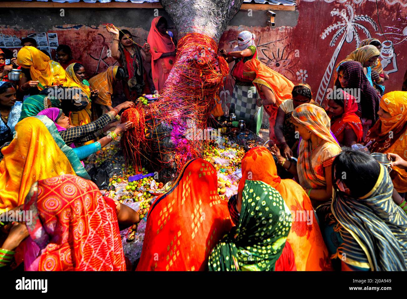 Hindu devotees seen praying in front of a Tree near Krishna Balaram ...