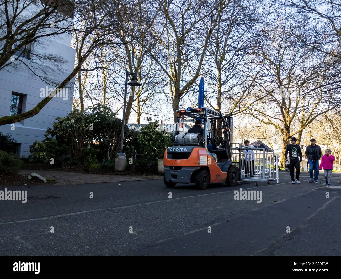 Seattle, WA USA - circa March 2022: View of an orange Toyota work truck ...